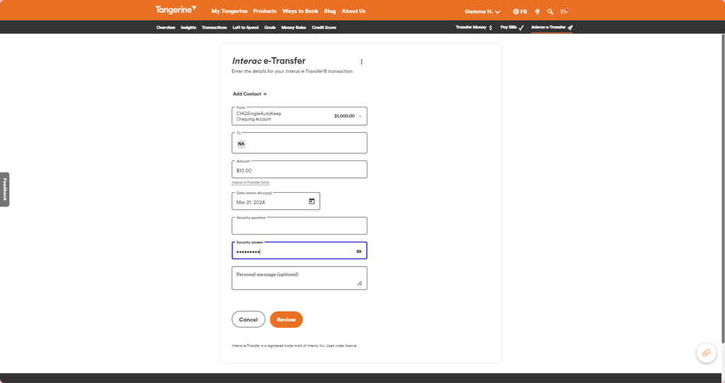 How to add a new Interac contact and send money by Interac e-transfer ...