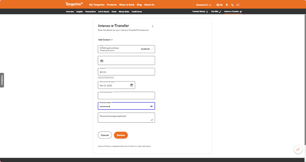 How to add a new Interac contact and send money by Interac e-transfer ...