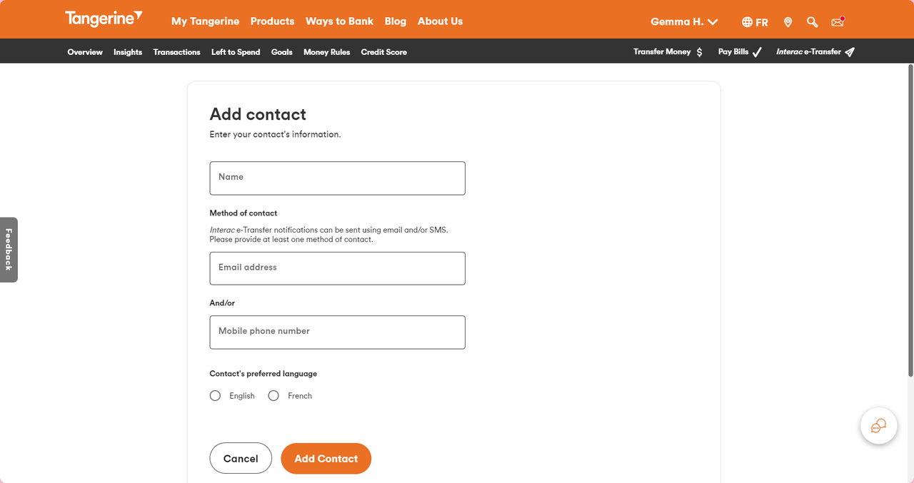 How to add a new Interac contact and send money by Interac e-transfer ...