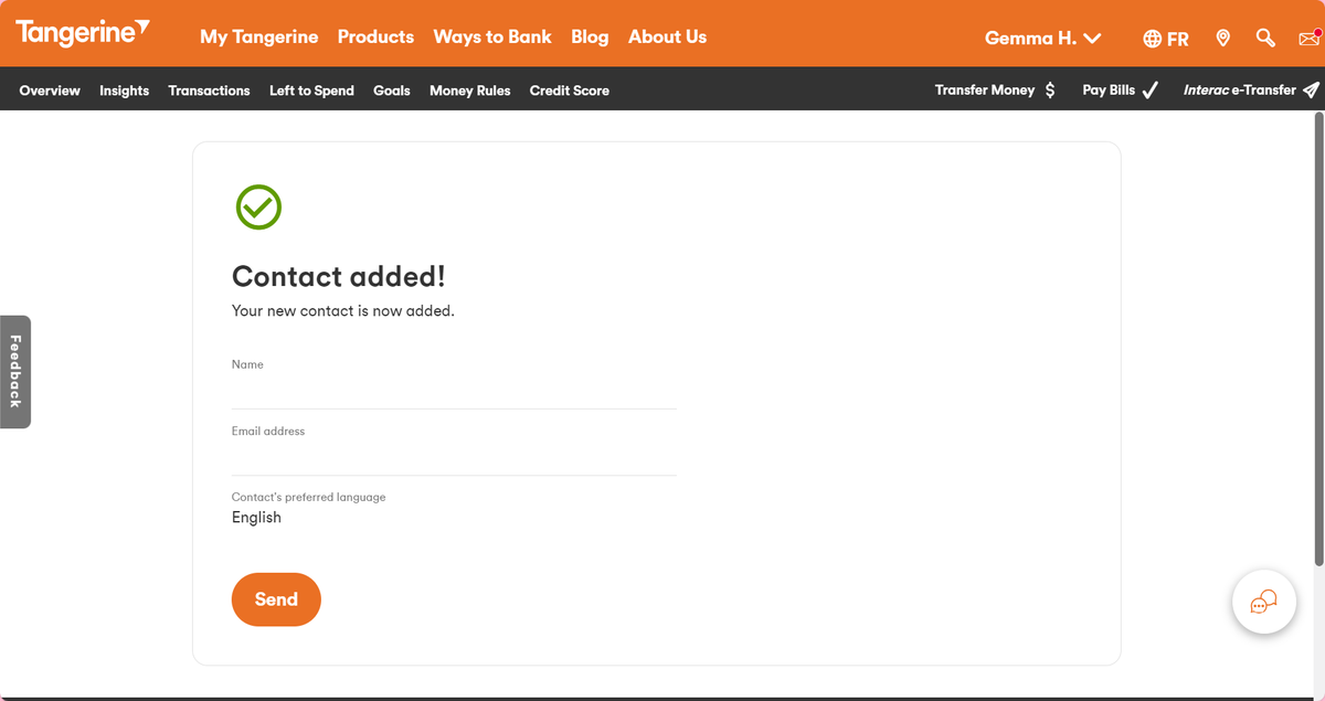How to add a new Interac contact and send money by Interac e-transfer? | Tangerine